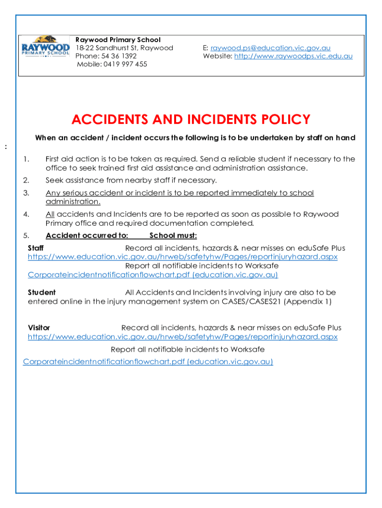Fillable Online ACCIDENTS AND INCIDENTS POLICY Fax Email Print - pdfFiller