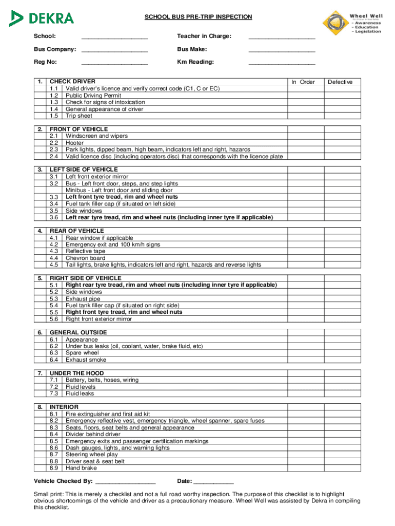 Fillable Online Pre and Post Trip Inspection for School Bus Drivers Fax ...