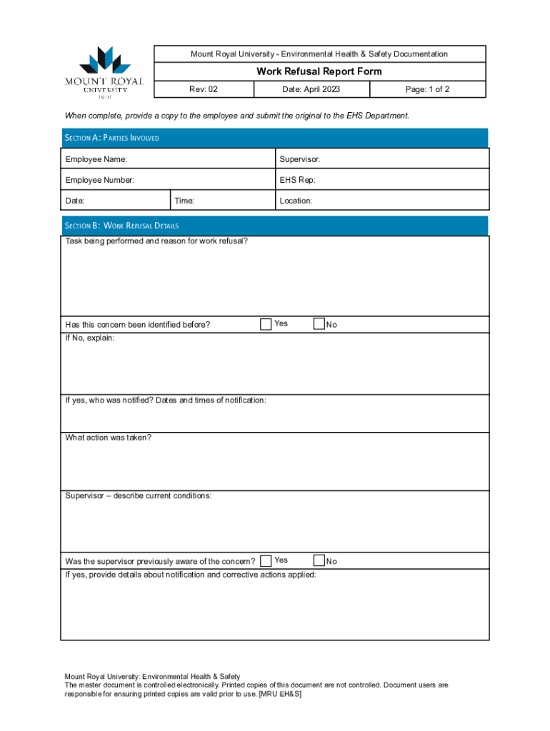 Fillable Online Work Refusal Report Form Fax Email Print - pdfFiller