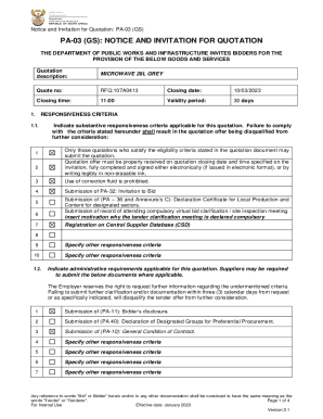 Fillable Online PA-03 (GS): NOTICE AND INVITATION FOR QUOTATION Fax ...