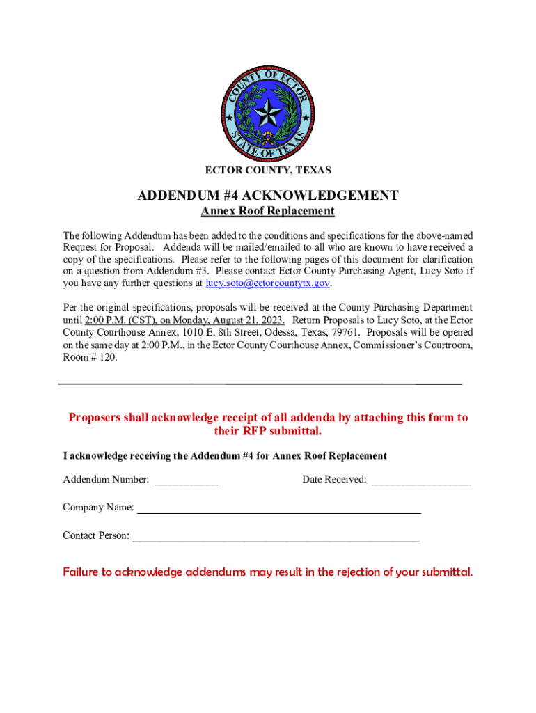 Fillable Online Addendum #3 Acknowledgement - Ector County Fax Email Print - pdfFiller