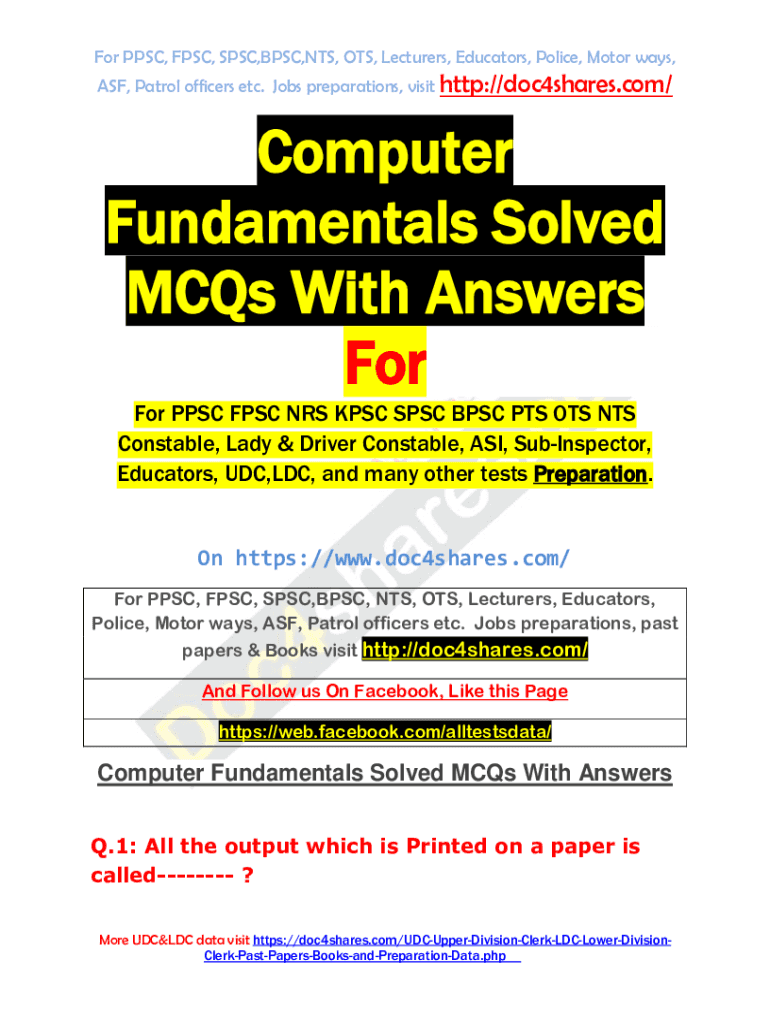 Fillable Online Computer Science Mcqs For Public Service Commission ... Fax Email Print - pdfFiller