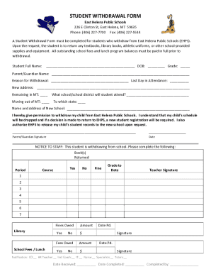 Fillable Online EHPS Student Withdrawal Form 0919.pdf.docx Fax Email ...
