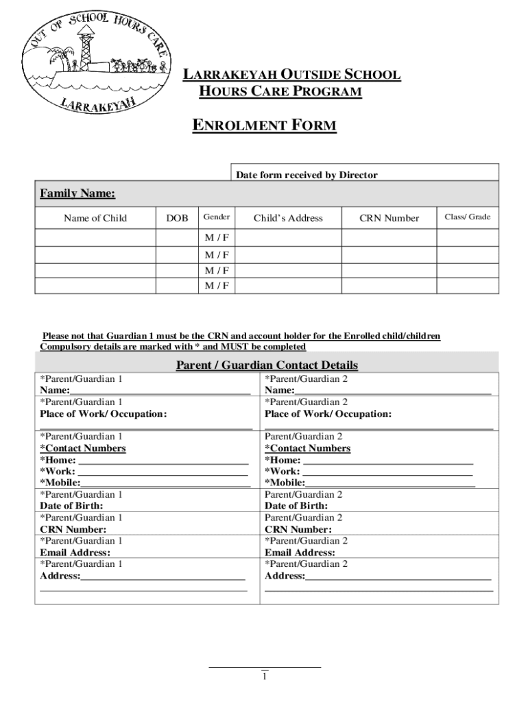 Fillable Online larrakeyah outside school hours care program ...