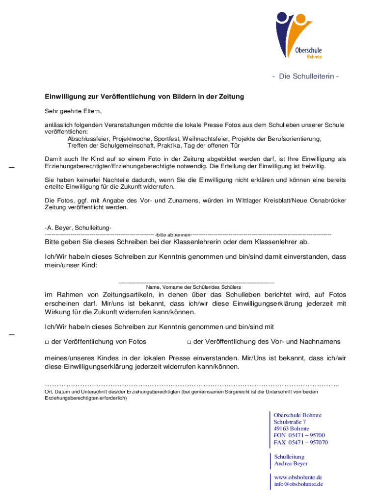 Ausfüllbar Online Einwilligung zur Verffentlichung von Fotos und kurzen ...