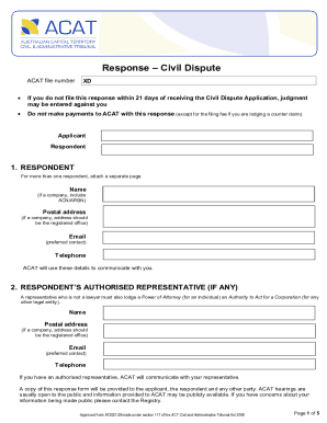 Fillable Online ResponseCivil Dispute. Form to make a response in a ...
