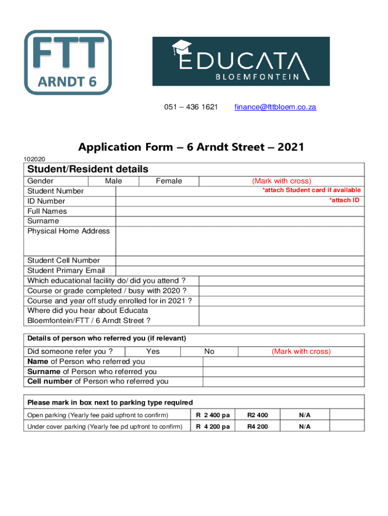 Fillable Online Application Form6 Arndt Street2021 Fax Email Print ...