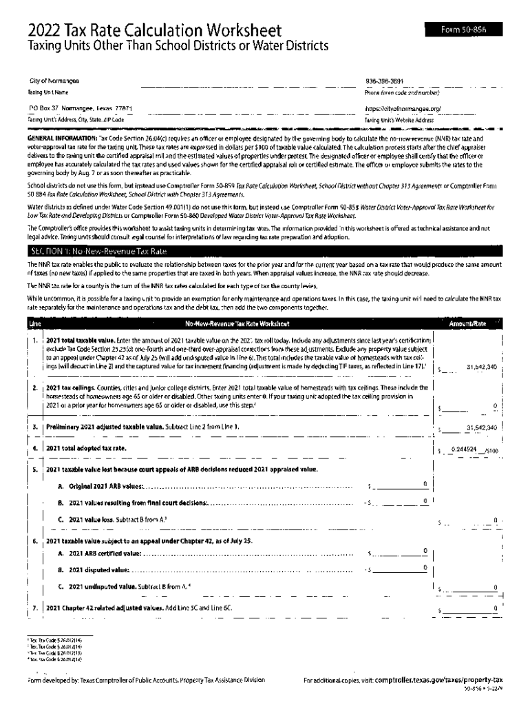 Fillable Online 2019 Tax Rate Calculation Worksheet - Madison County ...