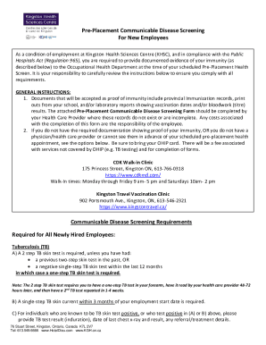 Fillable Online Pre-Placement Communicable Disease Screening for New ... Fax Email Print - pdfFiller