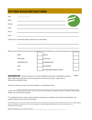 Fillable Online POTTERY REGISTRATION FORM Fax Email Print - pdfFiller