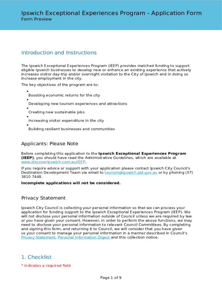 Fillable Online Ipswich Exceptional Experiences Program - Application ...