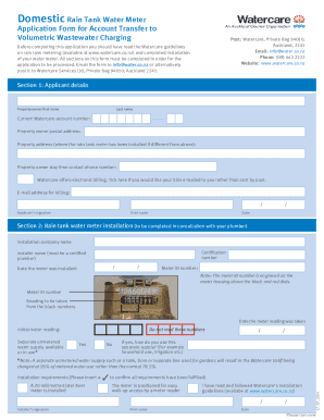 Fillable Online DomesticRain Tank Water Meter Application Form for ...