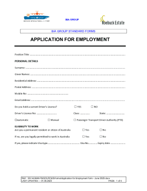 Fillable Online Application for Employment Form - June 2023 FILLABLE ...