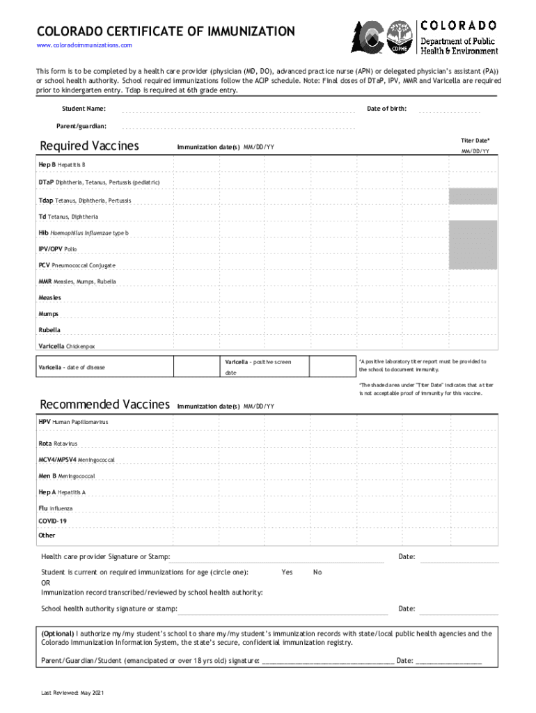 Fillable Online Colorado Certificate of Immunizations Fax Email Print ...