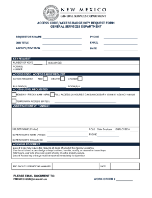 Fillable Online Facilities Department - KEY REQUEST FORM Fax Email ...