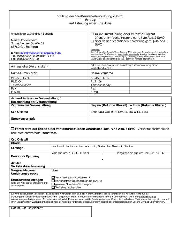 Ausfüllbar Online Vollzug der Straenverkehrsordnung (StVO) Antrag auf ...