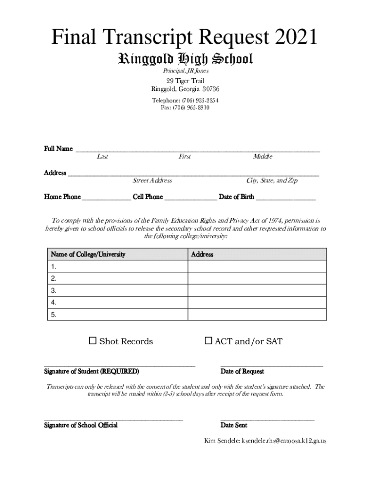 Fillable Online Final Transcript Request 2021 Fax Email Print - pdfFiller
