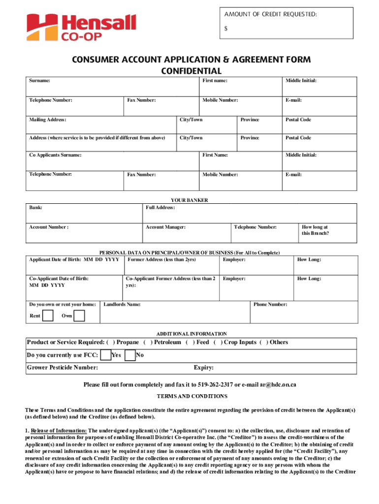 Fillable Online CONSUMER ACCOUNT APPLICATION & AGREEMENT ... Fax Email ...