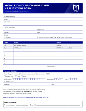 Fillable Online MEDALLION CLUB CHARGE CARD APPLICATION FORM Fax Email ...