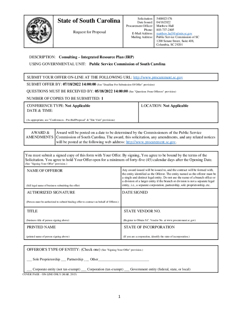 Fillable Online psc sc State of South Carolina - Public Service ...