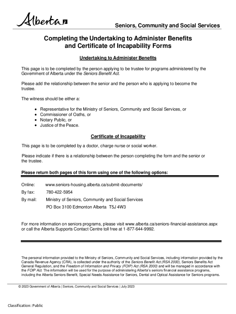 Fillable Online Undertaking to Administer Benefits and Certificate of ...