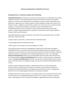 Fillable Online Anastasi Counseling Services Telehealth Consent Form By ...