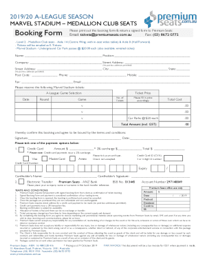 Fillable Online premiumseats com A-League Marvel Stadium Melbourne ...