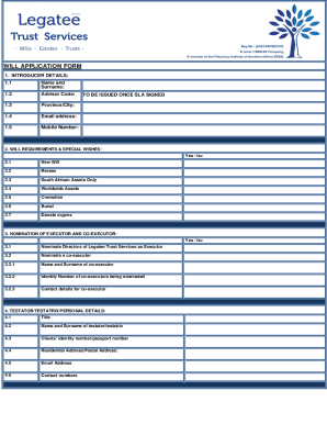 Fillable Online WILL APPLICATION FORM Fax Email Print - pdfFiller