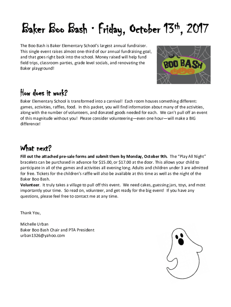 Fillable Online Baker Boo Bash - Friday, October 14 Fax Email Print - pdfFiller