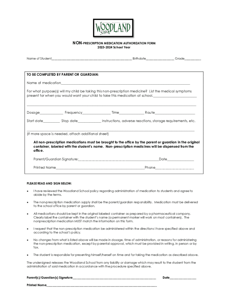 Fillable Online non-prescription medication authorization form Fax ...