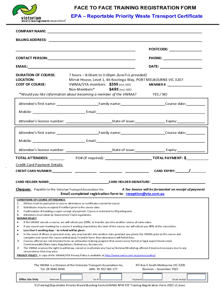 Fillable Online FACE TO FACE TRAINING REGISTRATION FORM Fax Email Print - pdfFiller