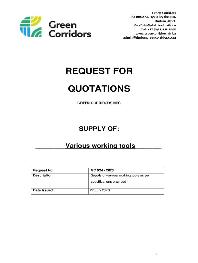 Fillable Online REQUEST FOR QUOTATIONS - Durban Green Corridor Fax Email Print - pdfFiller