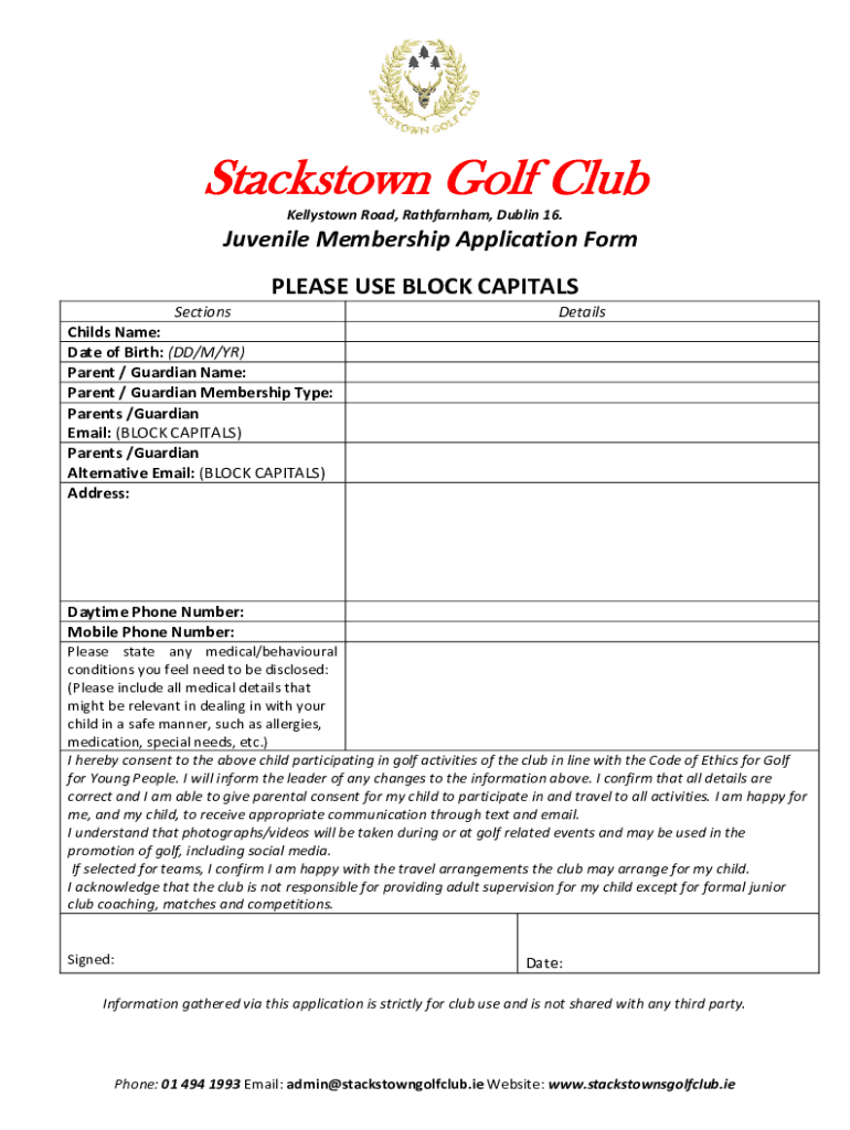 Fillable Online Get In Touch - Stackstown Golf Club Fax Email Print ...