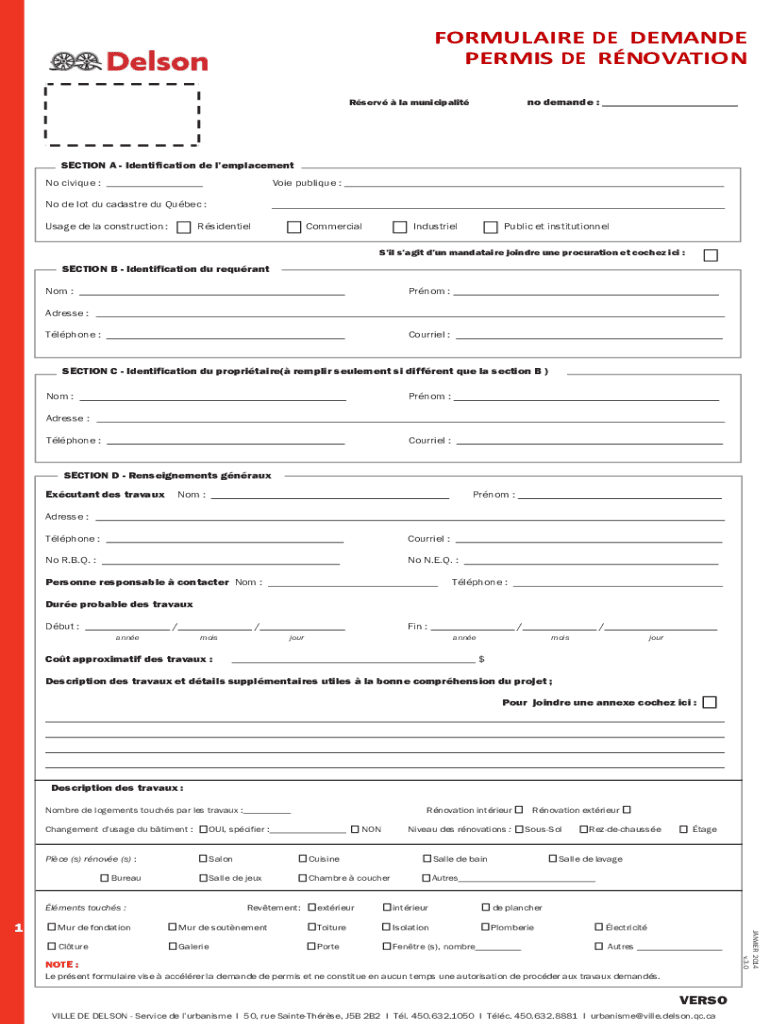 Remplissable En Ligne Dclaration de travaux requrant un permis de ... Fax Email Imprimer - pdfFiller