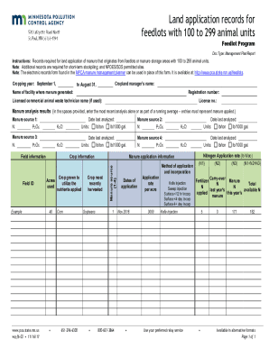 Fillable Online Land application records for feedlots with 100 to 299 ...