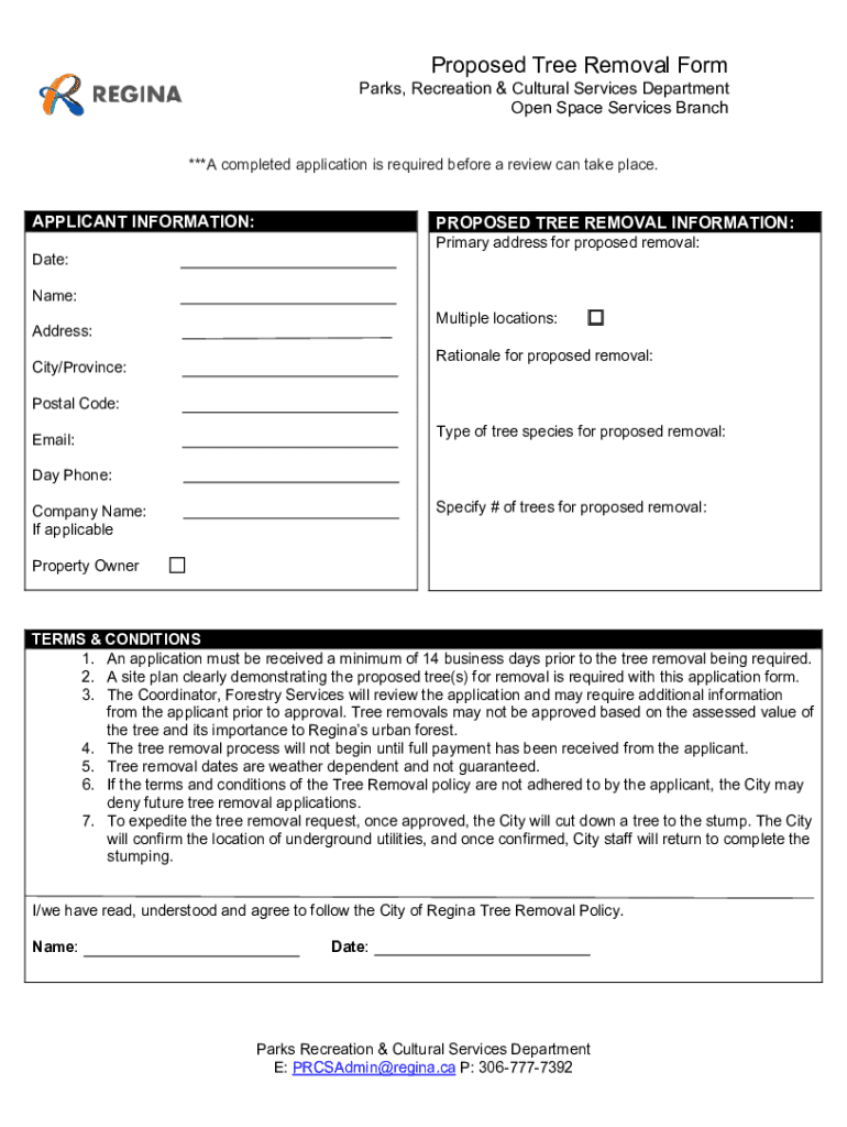 Fillable Online Proposed Tree Removal Form Fax Email Print - pdfFiller