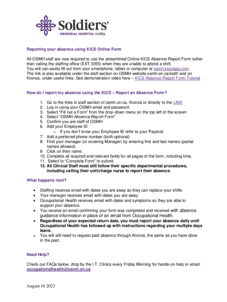 Fillable Online Reporting your absence using KICS Online Form Fax Email Print - pdfFiller