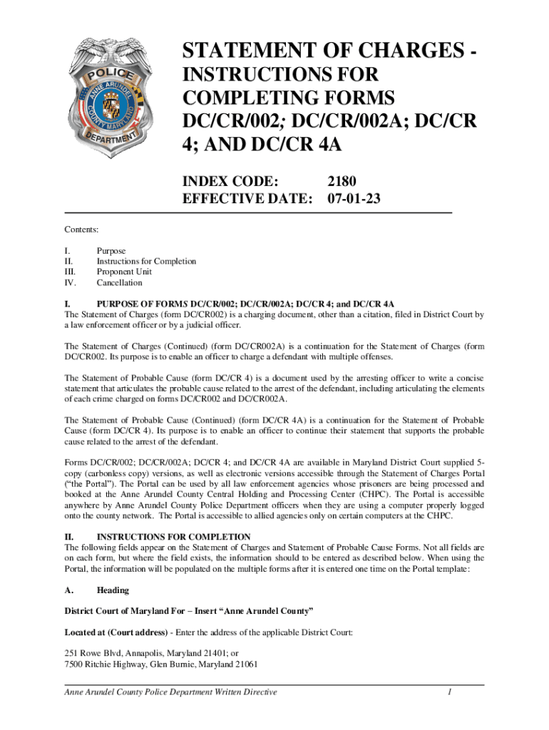 Fillable Online Statement of Charges - Instructions For Completing ...