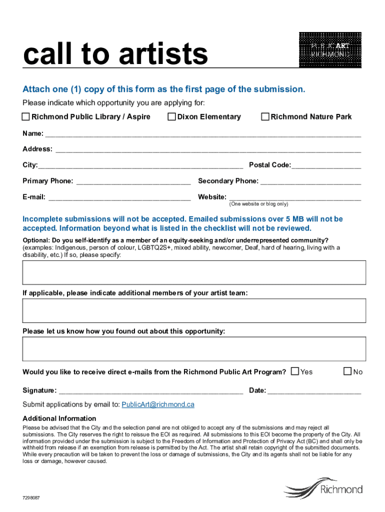 Fillable Online Request for Proposals: Art City 2023/24 Guest Artist ...