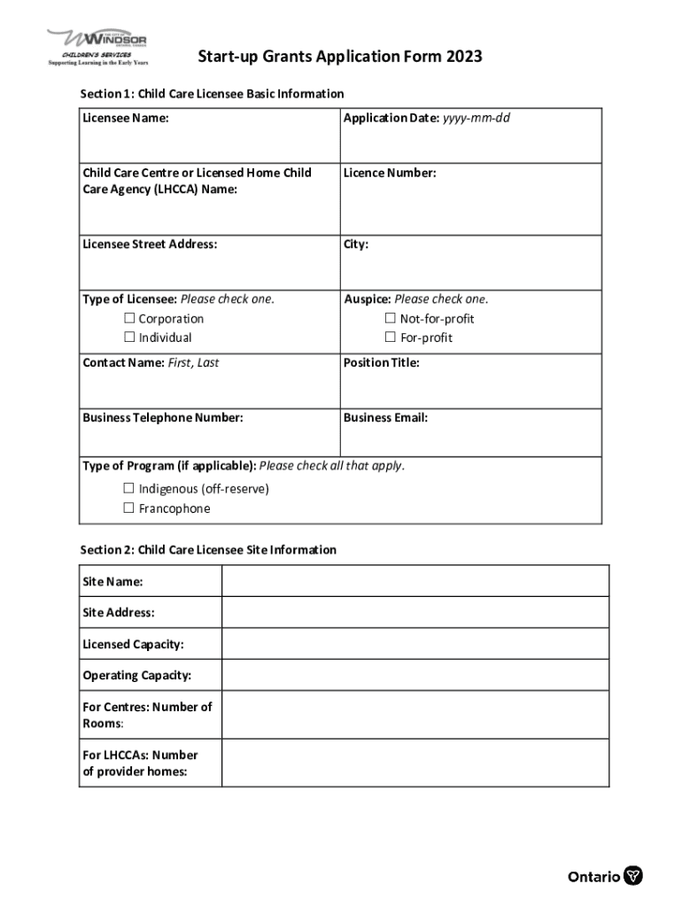 Fillable Online Start-up Grants Application Form Sample Template Fax ...