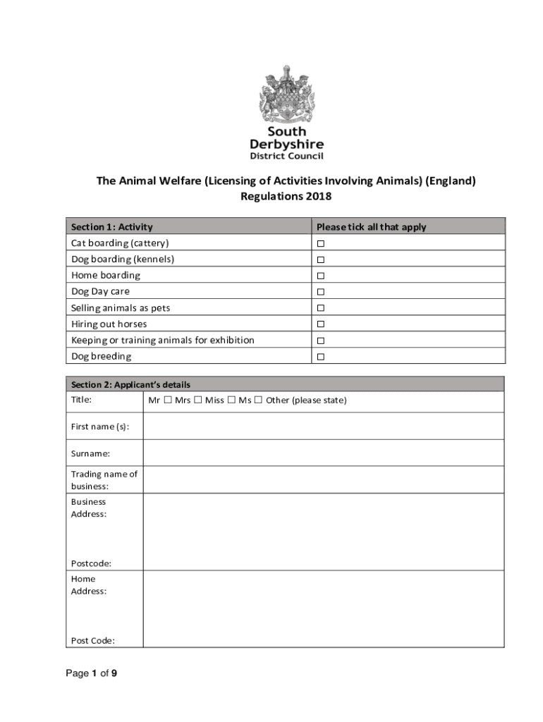Fillable Online Animal welfare (licensing of activities involving ...