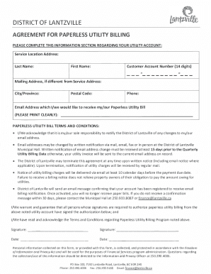 Fillable Online AGREEMENT FOR PAPERLESS UTILITY BILLING Fax Email Print ...