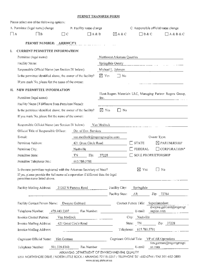 Fillable Online application to transfer a wastewater permit or cafo ...