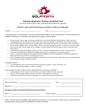 Fillable Online Volunteer Agreement / Release and Waiver Form Fax Email Print - pdfFiller
