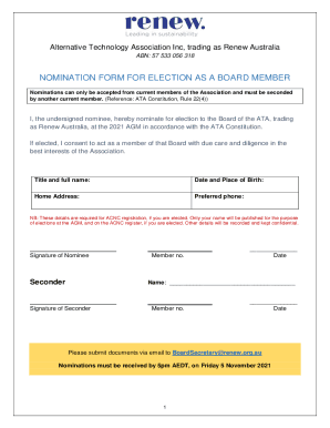 Fillable Online renew org NOMINATION FORM FOR ELECTION AS A BOARD ...