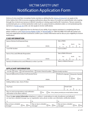 Fillable Online Victim Safety Unit Notification Application Form. VSU ...