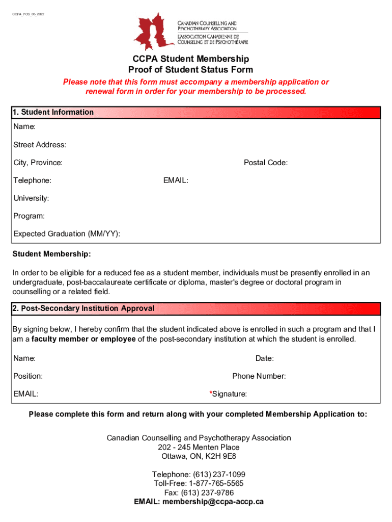Fillable Online Fillable CCPA Student Membership Proof of Student ...