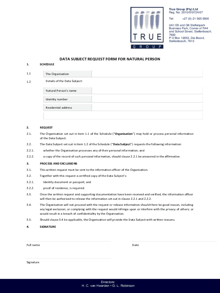 Fillable Online DATA SUBJECT REQUEST FORM FOR NATURAL PERSON Fax Email Print - pdfFiller