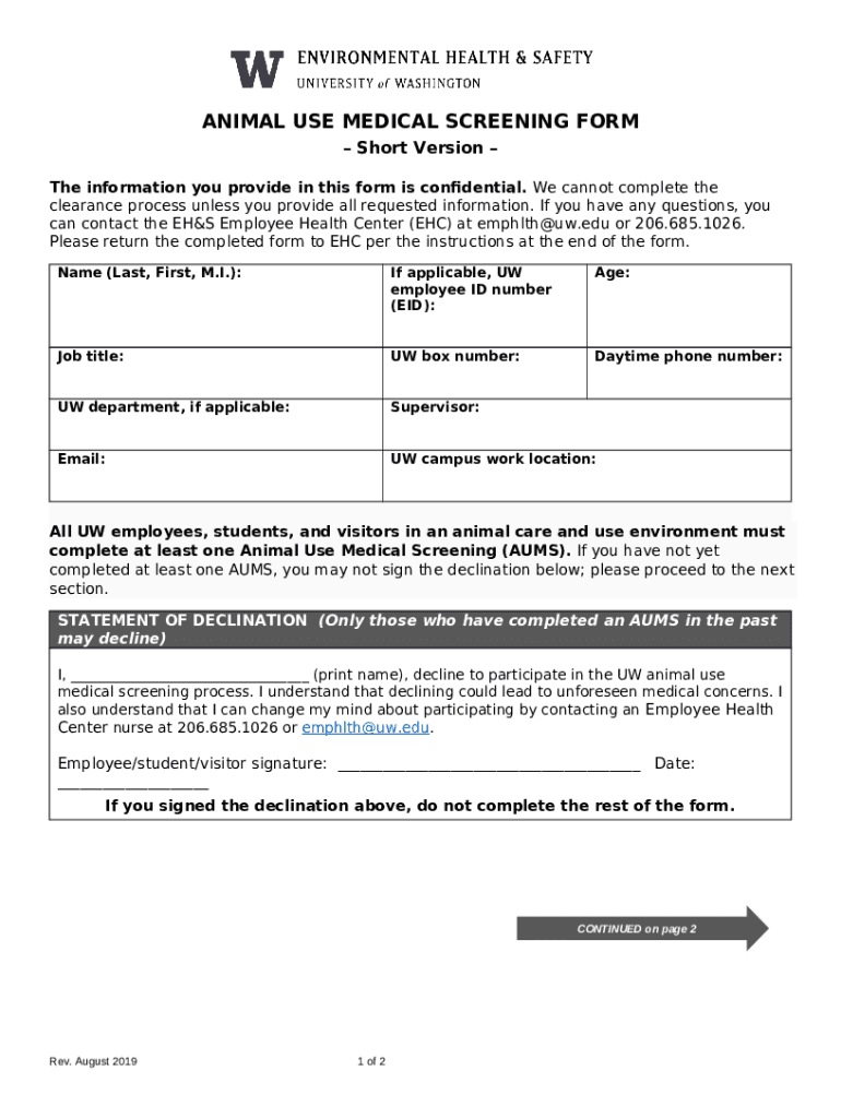 Tips for completing the Animal Use Medical Screening Doc Template ...