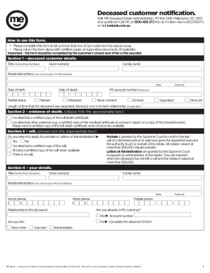 Fillable Online Losing a loved one. Deceased estate and settlement support Fax Email Print ...